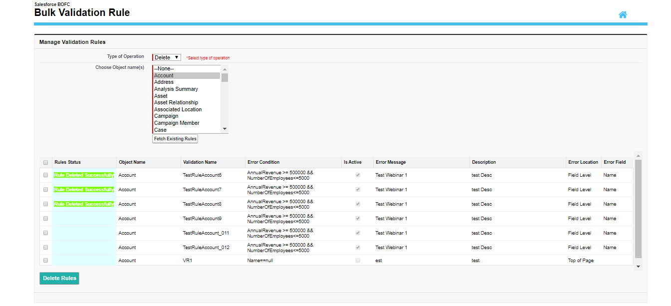 How To Delete Multiple Validation Rules For Multiple Objects In Few Clicks In Salesforce Bofc